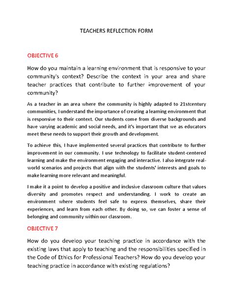 Trashed 1716986548 Trf City Teachers Reflection Form Objective 6 How Do You Maintain A