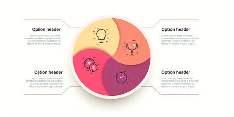 비즈니스 프로세스 차트 4 단계 동그라미와 인포 그래픽입니다 원형 기업 워크플로 그래픽 요소입니다 회사 순서도 프레 젠 테이 션 슬라이드 템플릿입니다 벡터 정보 그래픽