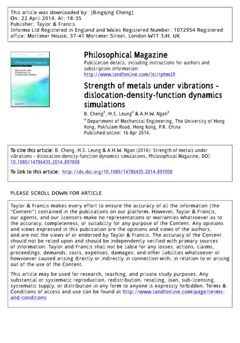 Pdf Strength Of Metals Under Vibrations Dislocation Density
