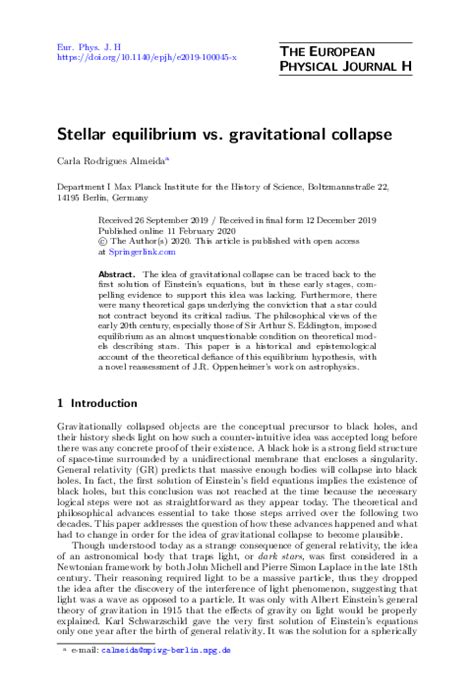 Pdf Stellar Equilibrium Vs Gravitational Collapse