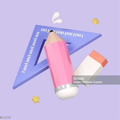 Ruler And Pencil Education Schools 요소 아이콘은 파스텔 배경에 분리되어 있습니다 아이콘 기호 클리핑 경로입니다 교육 3d 렌더링 일러스트레이션