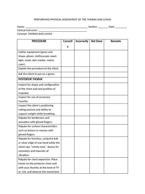 Thorax And Lungs Checklist Pdf Thorax