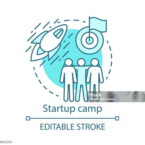 시작 캠프 개념 아이콘입니다 투자자 주주는 아이디어 얇은 라인 그림을 도와줍니다 회사 비즈니스 직원 부트 캠프 신선한 기업 지원 벡터 절연 윤곽선 도면 편집 가능한 스트로크