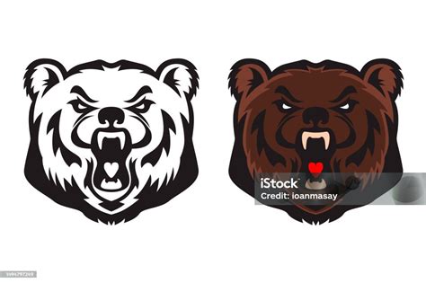 화난 곰 머리 그리즐리 베어 마스코트 머리 라벨 기호 배지에 대한 디자인 요소 갈고리 발톱에 대한 스톡 벡터 아트 및 기타 이미지 갈고리 발톱 갈색 곰 Istock