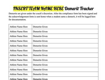 Cheerleading Demerit Breakdown Compliance Forms And Tracker