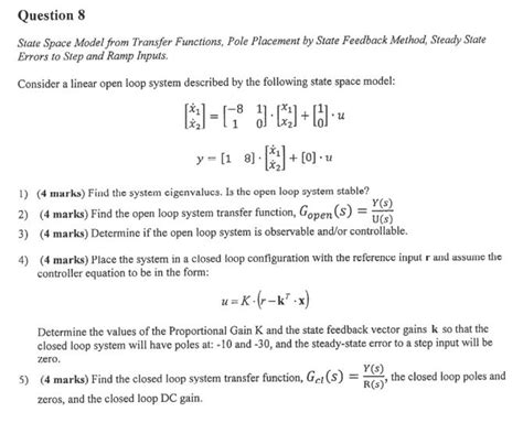 Solved Question 8 State Space Model From Transfer Functions