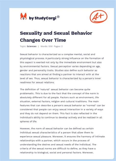 Sexuality And Sexual Behavior Changes Over Time Free Essay Example