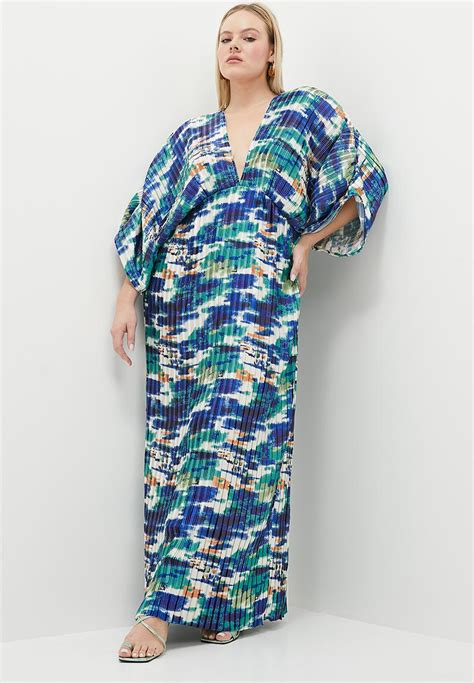 Pleated Dolman Sleeve Maxi Dress Multi1