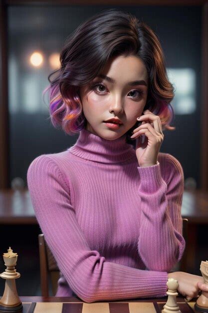 Una Mujer Hermosa De Pelo Largo Jugando Al Ajedrez Es Una Ilustración