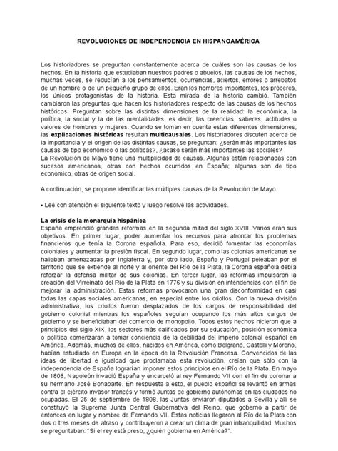 Revoluciones De Independencia En Hispanoamérica Textos Pdf Pdf