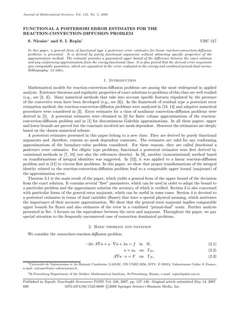 Pdf Functional A Posteriori Error Estimates For The Reaction Convection Diffusion Problem
