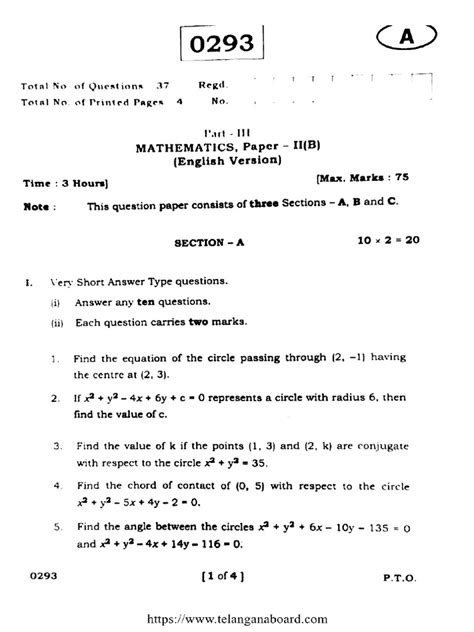 Tsbie Inter 2 Year Mathematics English Version 0293 A May 2022 Pdf
