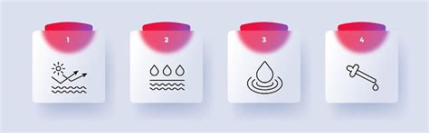 스킨 케어 아이콘 세트입니다 크림 액체 태양 광선 및 물로부터 보호 피펫 실루엣 플랫 디자인 영양액 번호 매기기 건강 관리 개념 Glassmorphism 스타일 0명에 대한