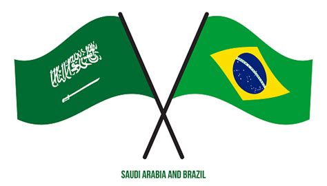 사우디 아라비아와 브라질 국기 교차 하 고 플랫 스타일을 흔들고 공식 비율 올바른 색상 Friends Of The Earth에 대한 스톡 벡터 아트 및 기타 이미지