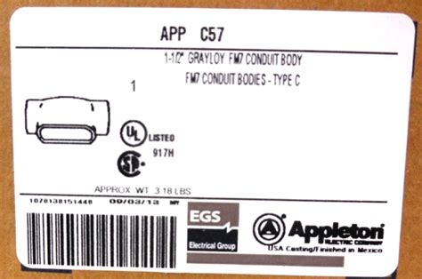 Appleton 1 1 2 Grayloy Fm7 Conduit Body C57 Nib Irontime Sales Inc