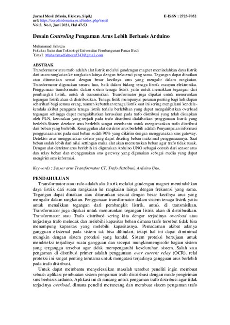 Pdf Desain Controling Pengaman Arus Lebih Berbasis Arduino