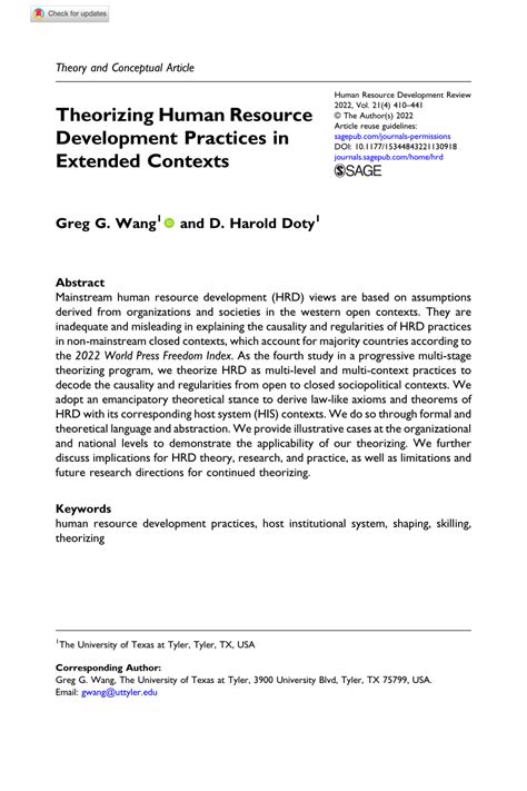 Pdf Theorizing Human Resource Development Practices In Extended Contexts