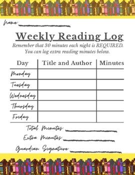 Weekly Reading Log By MissLaRocksLearners Teachers Pay Teachers