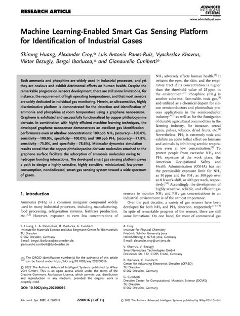 PDF Machine Learning Enabled Smart Gas Sensing Platform For Identification Of Industrial Gases
