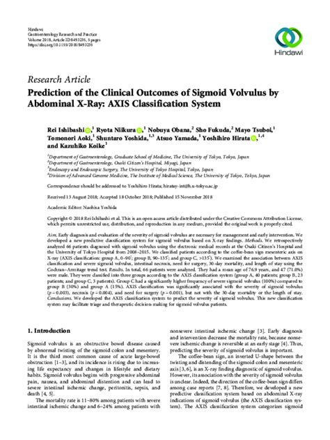 Pdf Prediction Of The Clinical Outcomes Of Sigmoid Volvulus By Abdominal X Ray Axis