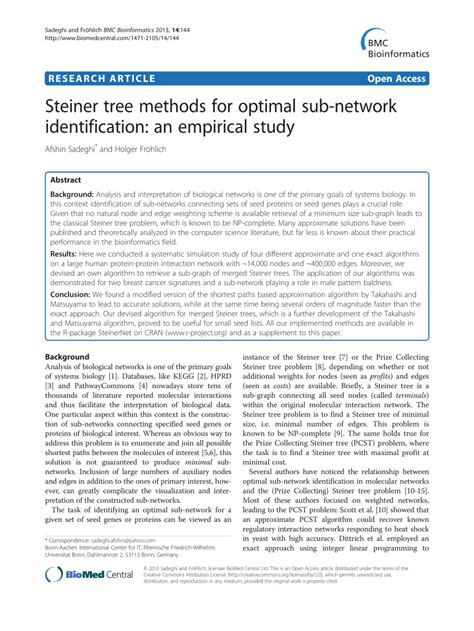 Pdf Steiner Tree Methods For Optimal Sub Network Identification An