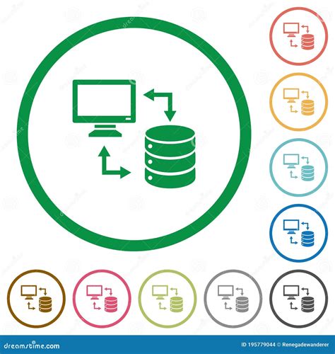 Syncronize Data With Database Flat Icons With Outlines Stock Vector