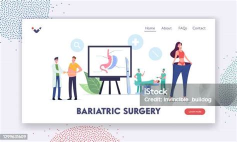 Bariatric 수술 위 감소 착륙 페이지 템플릿 체중 문제가있는 과체중 환자 캐릭터 방문 클리닉 Bariatrics에 대한 스톡 벡터 아트 및 기타 이미지 Istock