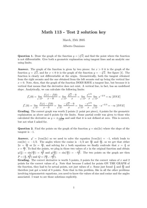10 Solved Questions On Graph Functions Exam 2 Math 113 Docsity