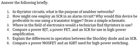 Solved Answer The Following Briefly In Thyristor Circuits What Is The Purpose Of Snubber