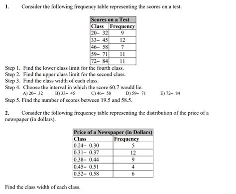Solved Consider The Following Frequency Table Representing