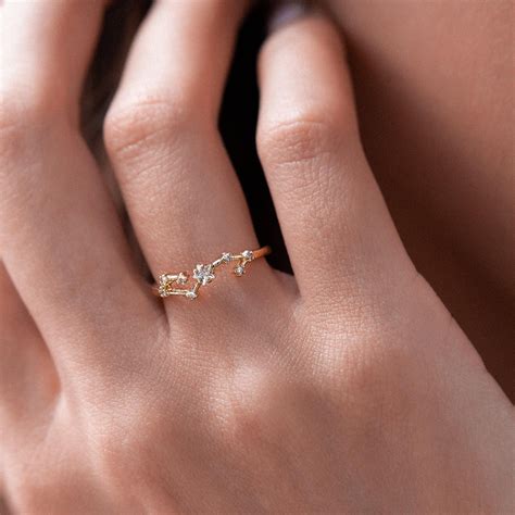 Scorpio Zodiac Constellation Ring 14k Gold Plated Horoscope Ring With Zircon Bridesmaids T