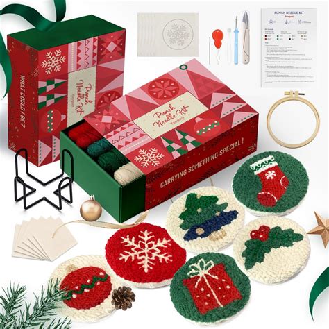 Yuegool 6pcs Christmas Punch Needle Coasters Kit Easy Diy
