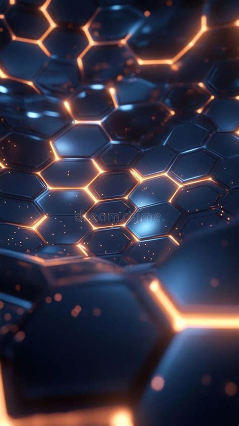 Exploring Glowing Hexagonal Patterns A Dynamic Abstract Background Stock Illustration