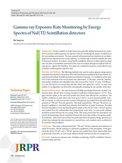 Pdf Gamma Ray Exposure Rate Monitoring By Energy Spectra Of Naitl Scintillation Detectors