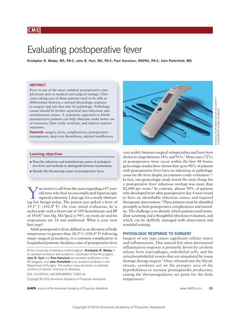 Pdf Evaluating Postoperative Fever