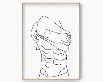 Nude Male Line Drawing Etsy