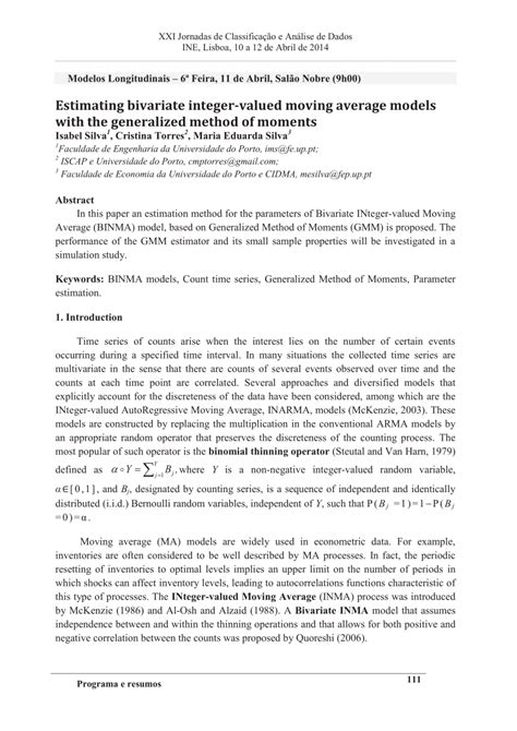 Pdf Estimating Bivariate Integer Valued Moving Average Models With The Generalized Method Of