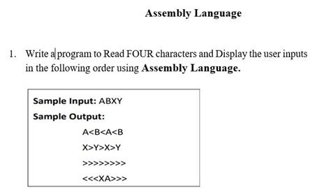 Solved Assembly Language 1 Write A Program To Read Four