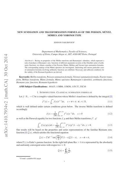 Pdf New Summation And Transformation Formulas Of The Poisson M {u}ntz M {o}bius And