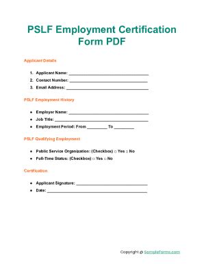 Fillable Online PSLF Employment Certification Form PDF Fax Email Print PdfFiller