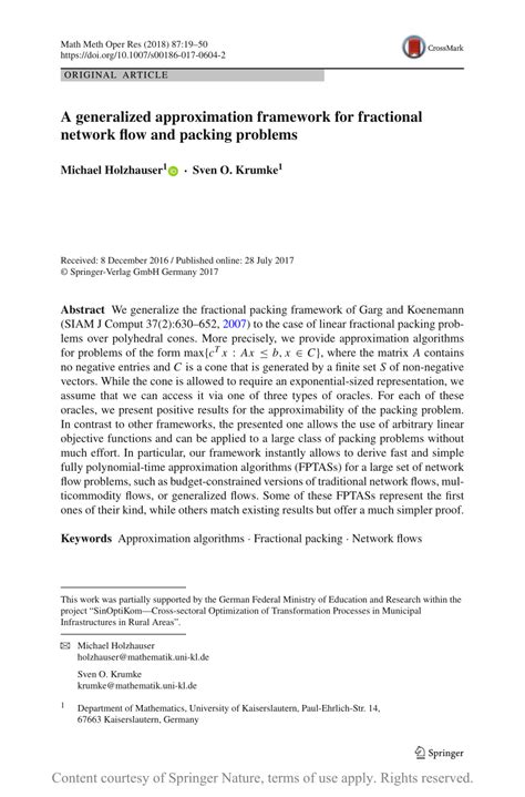 A Generalized Approximation Framework For Fractional Network Flow And Packing Problems Request Pdf