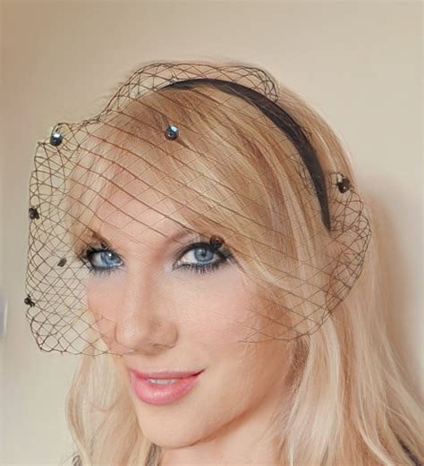 Face Veil On A Band Open Mesh Birdcage Veiling Sequin Dotted For