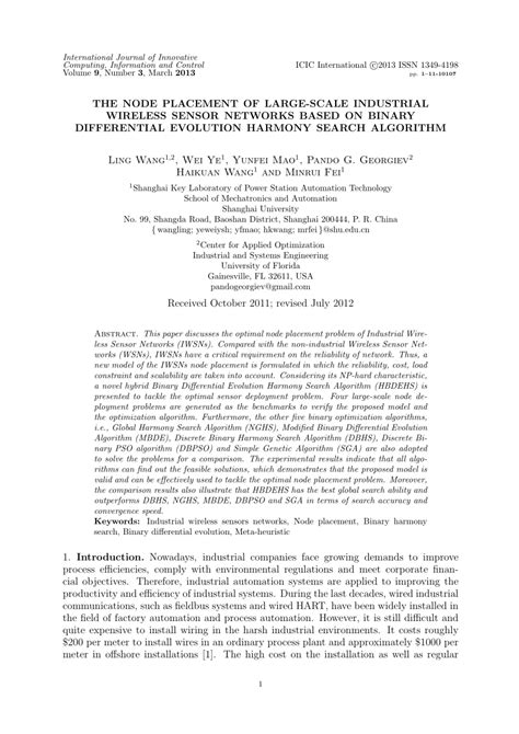 Pdf The Node Placement Of Large Scale Industrial Wireless Sensor Networks Based On Binary