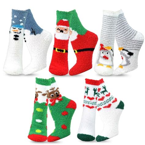 Teehee Fashionable Cozy Fuzzy Slipper Crew Socks For Women 5 Pack