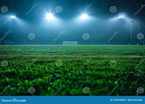 Empty Grass Field And Illuminated Outdoor Soccer Stadium Ai Generated