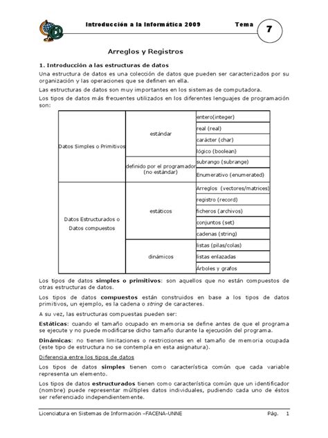 Arreglos Y Registros Pdf Estructura De Datos De Matriz Tipo De Datos