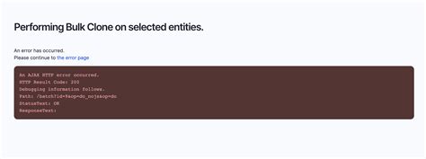 the batch processing page shows an error message when bulk clone