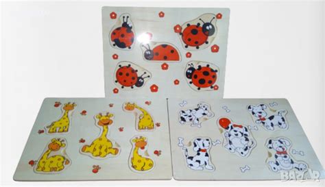 3 модела дървени дъски с животни ТОП жираф калинка и далматинец в Образователни игри в гр