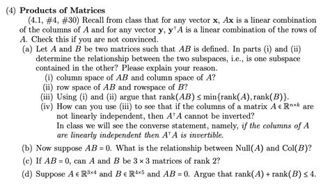 Solved 4 Products Of Matrices 4 1 4 30 Recall From Chegg Com