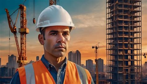 A Construction Worker Stands In Front Of A Building Under Construction